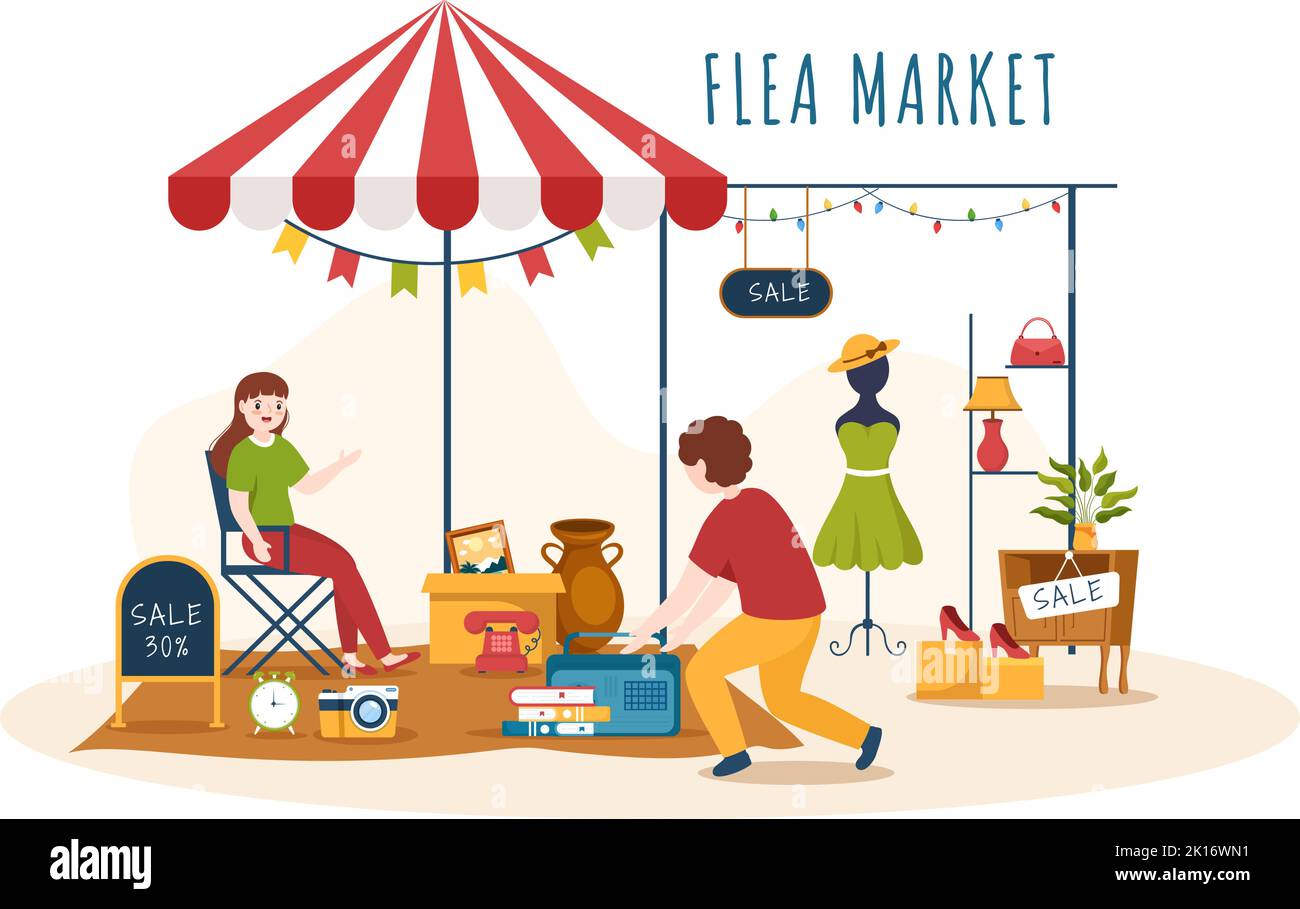 Flea Market Template Hand Drawn Cartoon Flat Illustration Second Hand ...