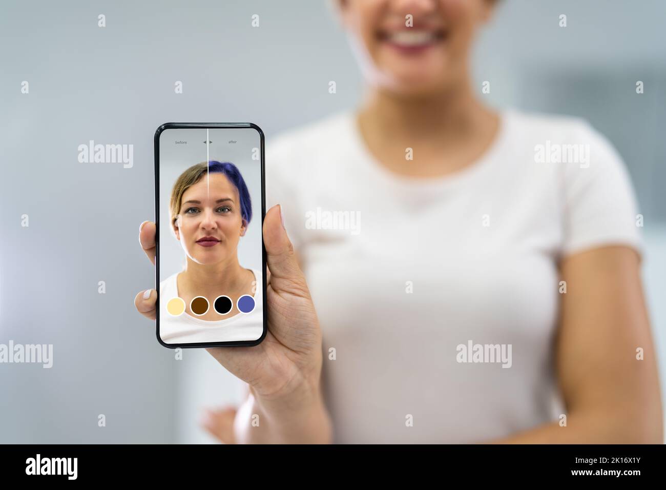 AR Beauty Filter Technology. Woman Hair And Cosmetics Stock Photo - Alamy