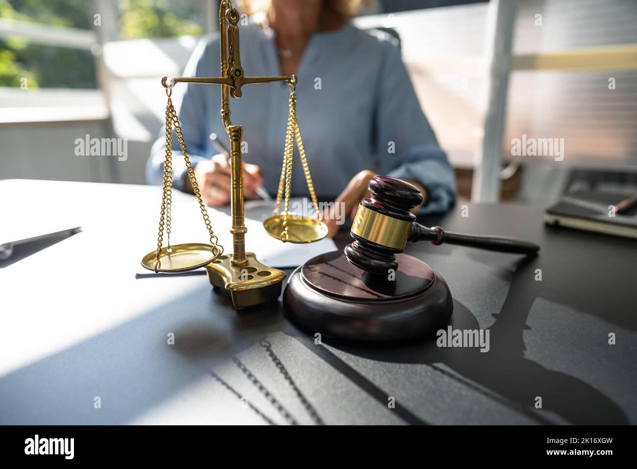 Judge With Gavel And Law Scale At Court Stock Photo - Alamy