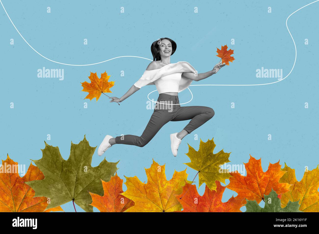 Composite collage picture image of positive energetic young woman ...