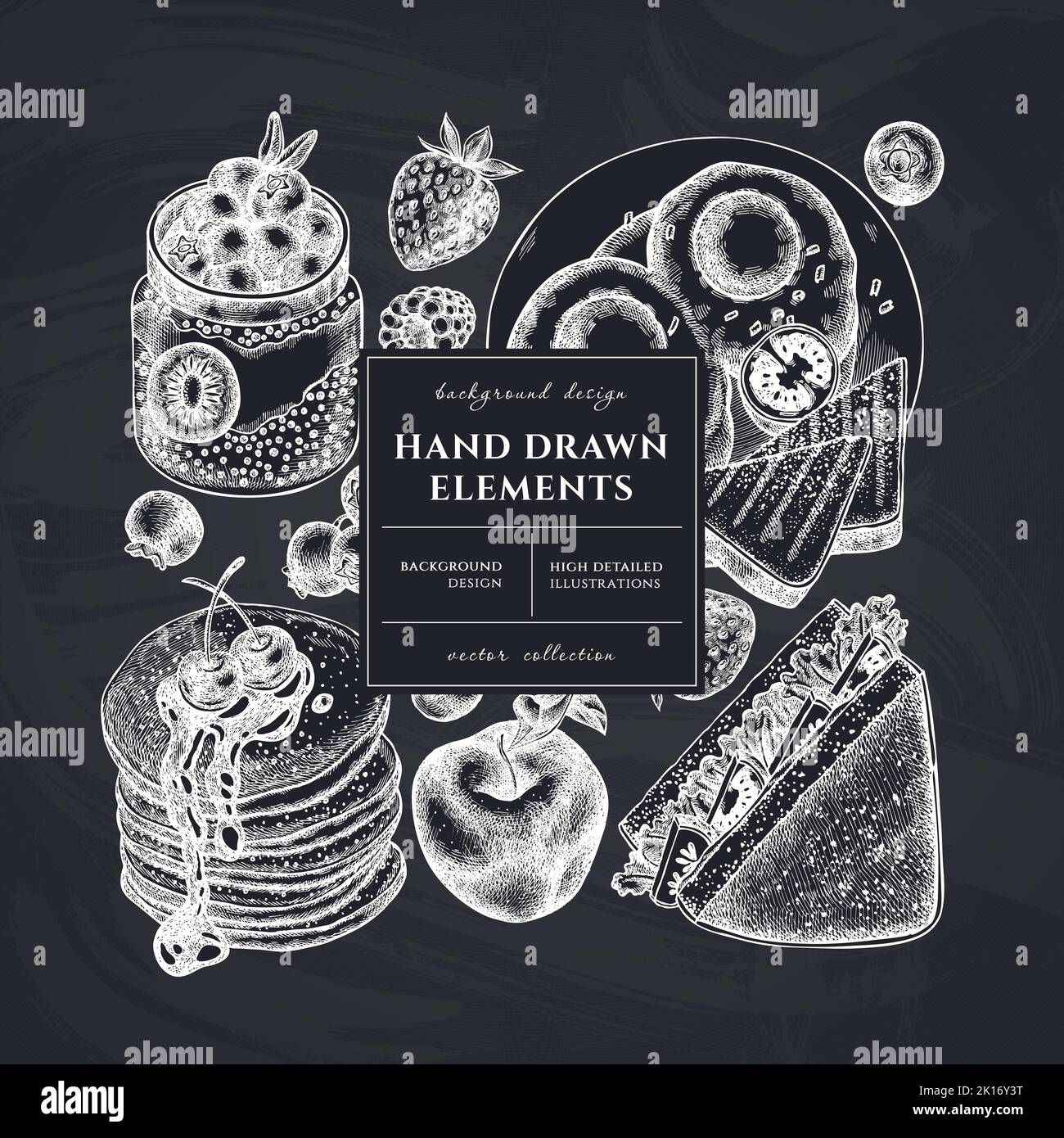 Breakfast square card or invitation design. Frame design with sandwich ...