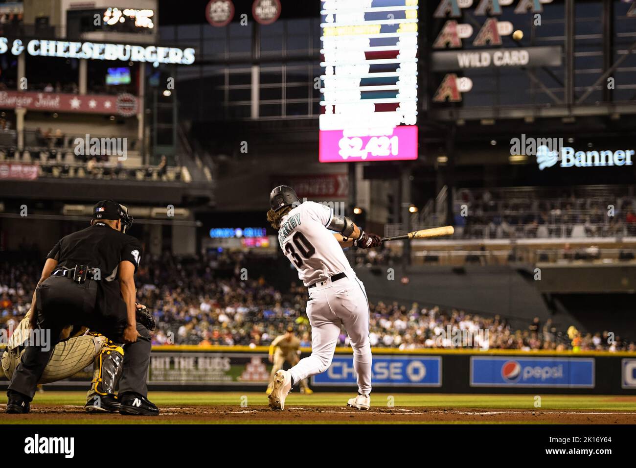 Arizona Diamondbacks center fielder Jake McCarthy (30) flies out to ...