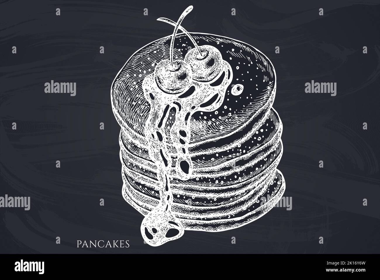 Breakfast hand drawn vector illustrations collection. Chalk pancakes ...