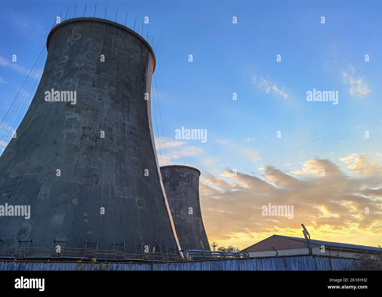 Industrial chimney made of concrete blocks. Concept of preserving the ...