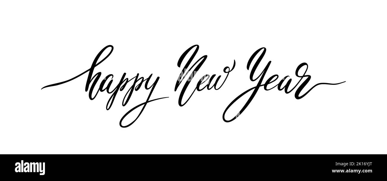 Happy New Year hand lettering calligraphy. Vector holiday illustration element. Typographic ...