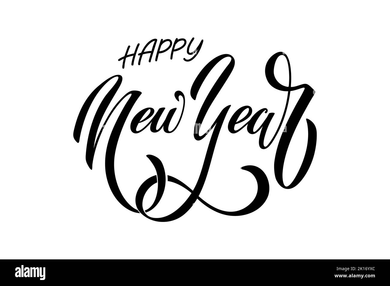 Happy New Year hand lettering calligraphy. Vector holiday illustration element. Typographic ...