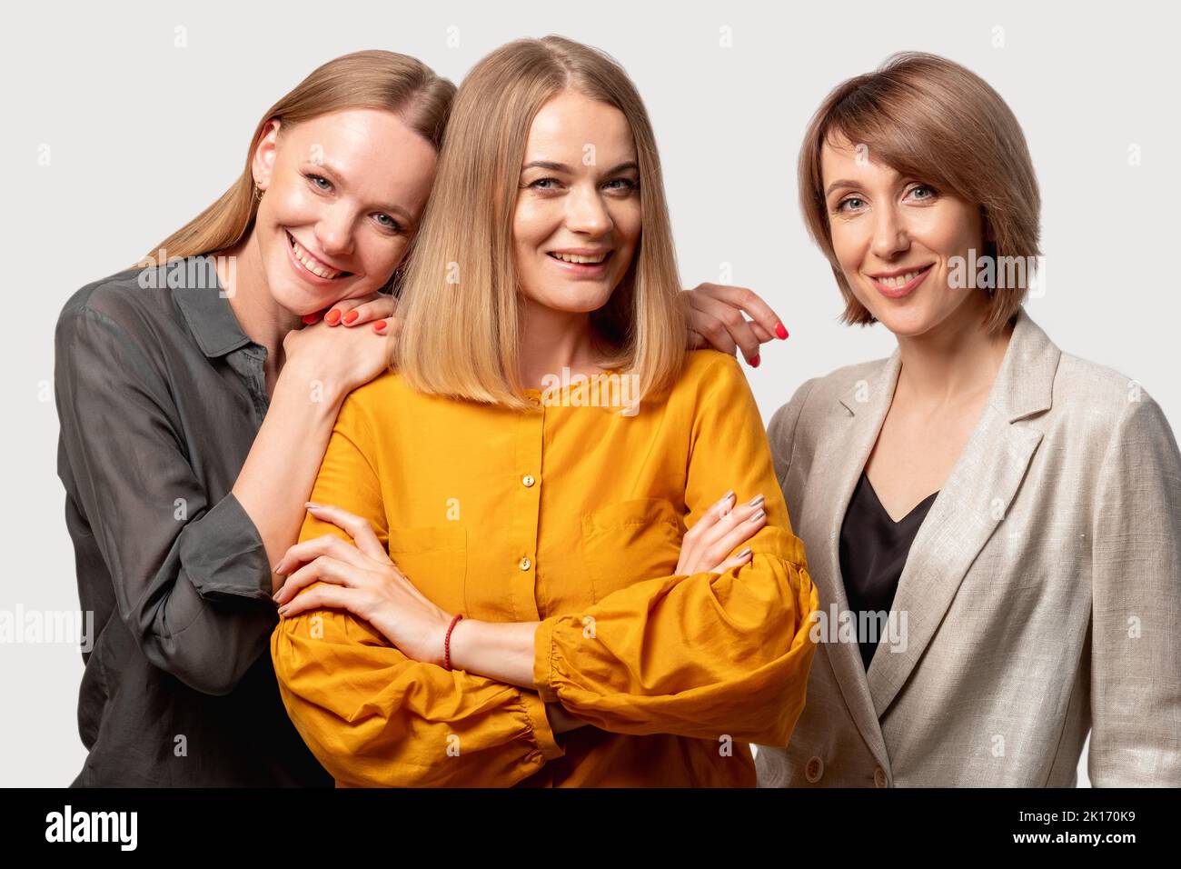 Female friendship. Trust support. Positive attitude. Three confident ...