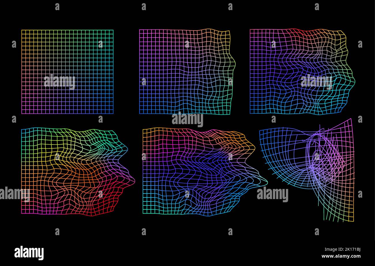 Set of distorted grid backgrounds in vaporwave or 90s style with ...
