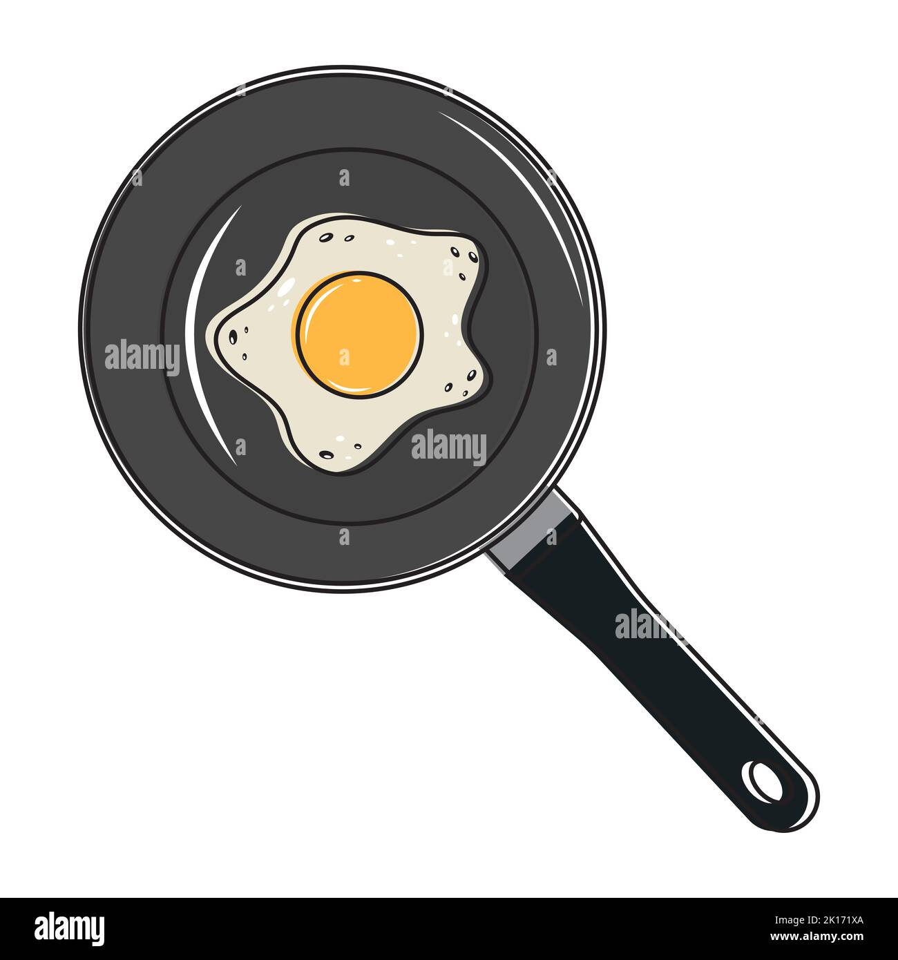 Fried egg in a black frying pan, color vector illustration Stock Vector ...
