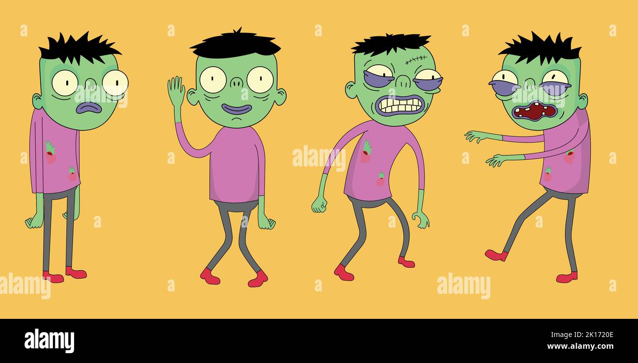 Cartoon vector halloween zombie pack illustration background orange ...