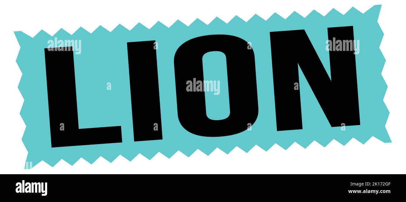 LION text written on blue-black zig-zag stamp sign Stock Photo - Alamy