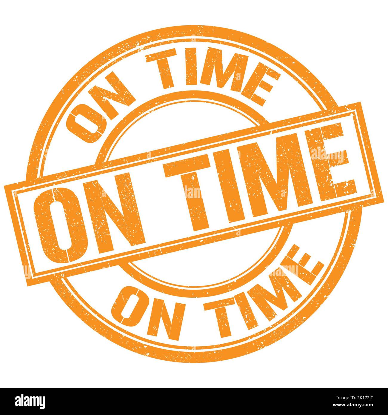 ON TIME text written word on orange round stamp sign Stock Photo - Alamy