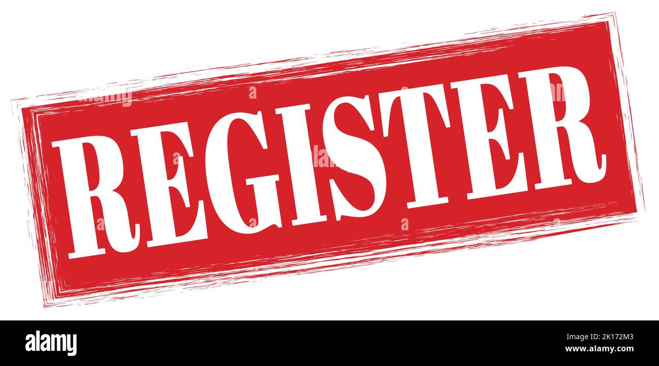 REGISTER text written on red rectangle stamp sign Stock Photo - Alamy