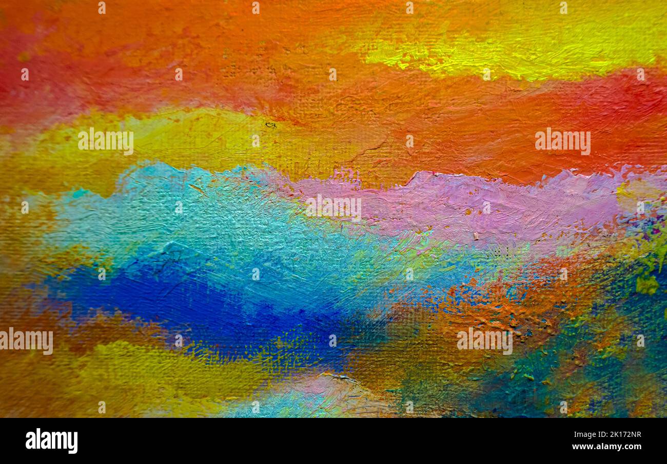Colored bright abstract oil strokes on canvas, modern art background ...