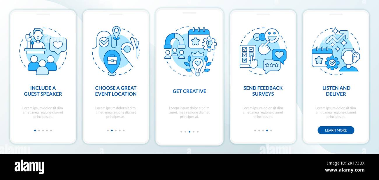 Increasing events attendance blue onboarding mobile app screen Stock ...