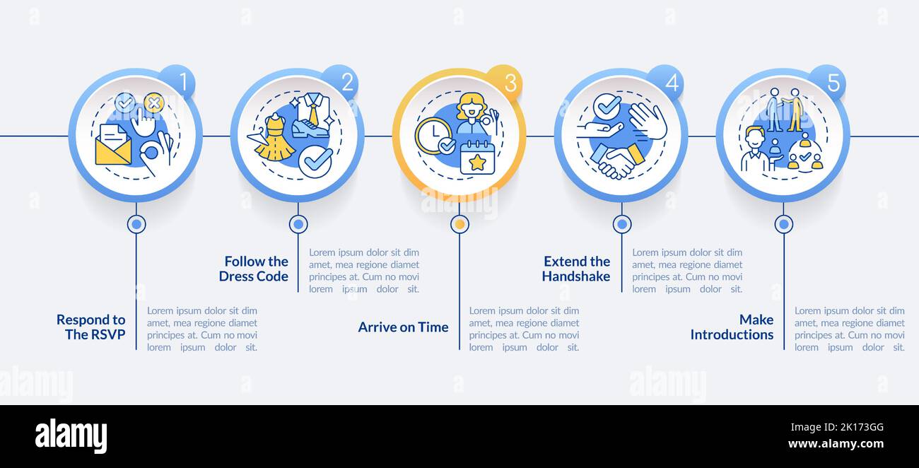Common business event etiquette rules circle infographic template Stock ...