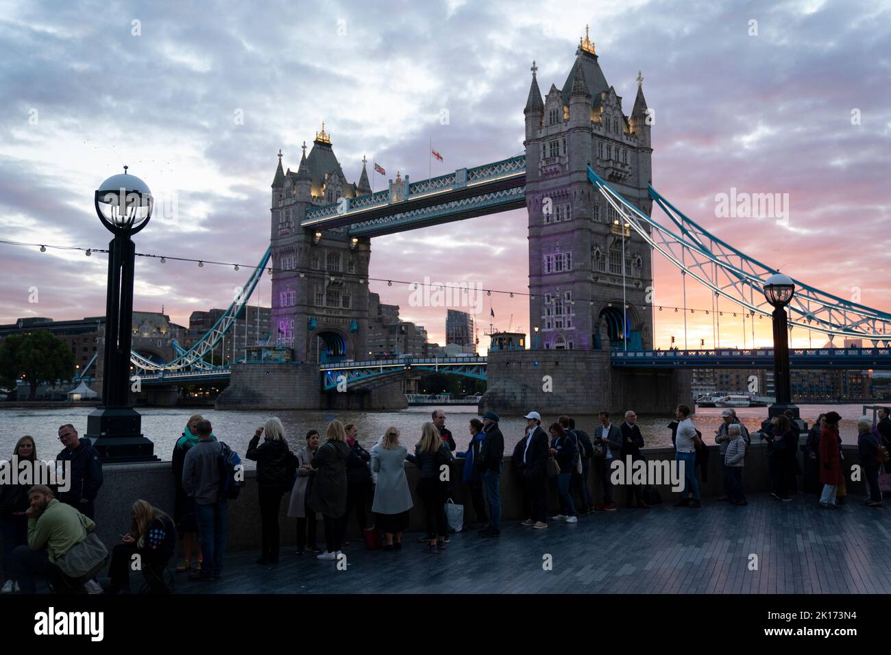 Members of the public in the queue at 06:30 on The Queen's Walk by ...