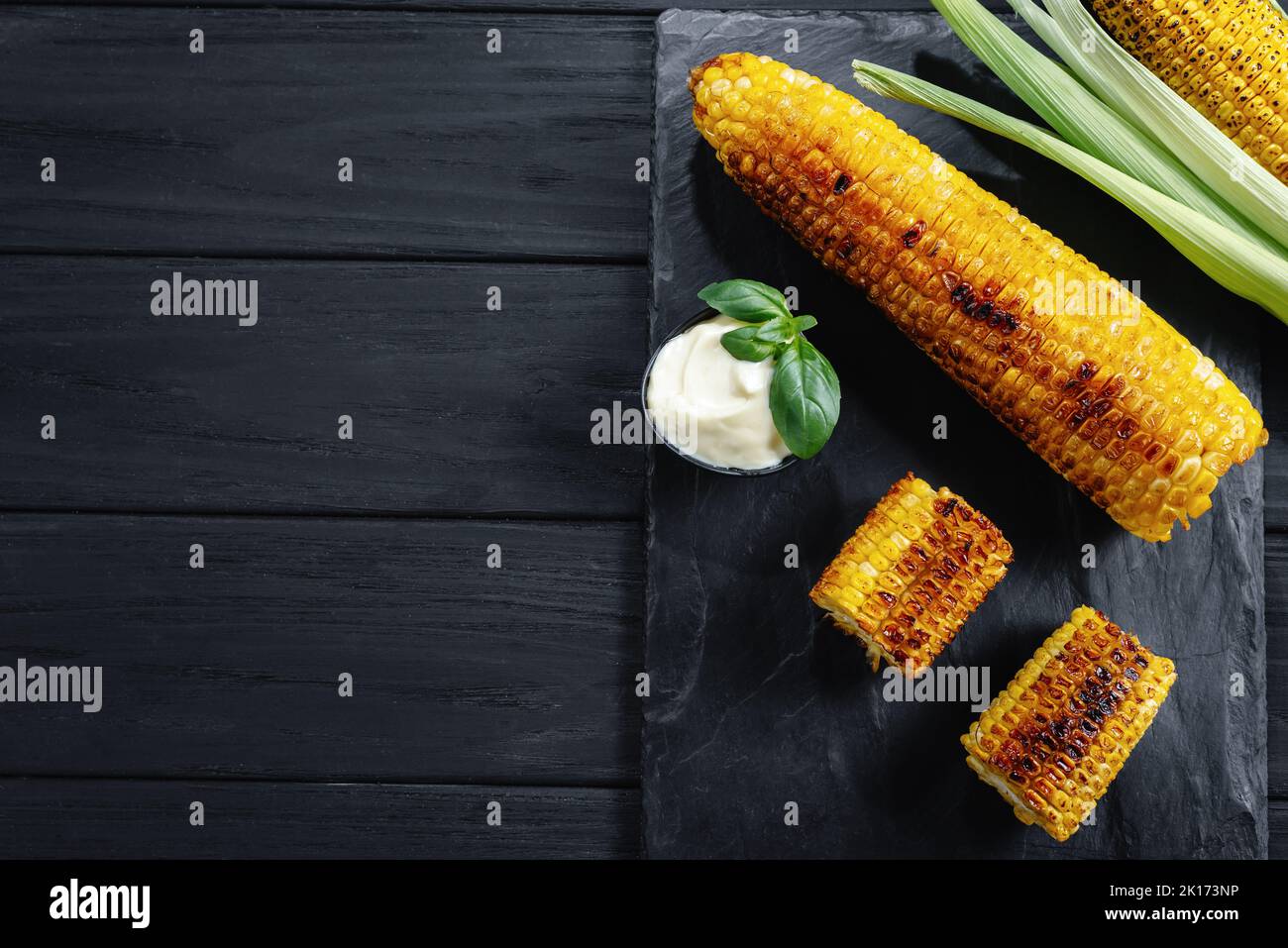 charcoal corn. Summer Food. Roasted corn. top view and copy space Stock ...