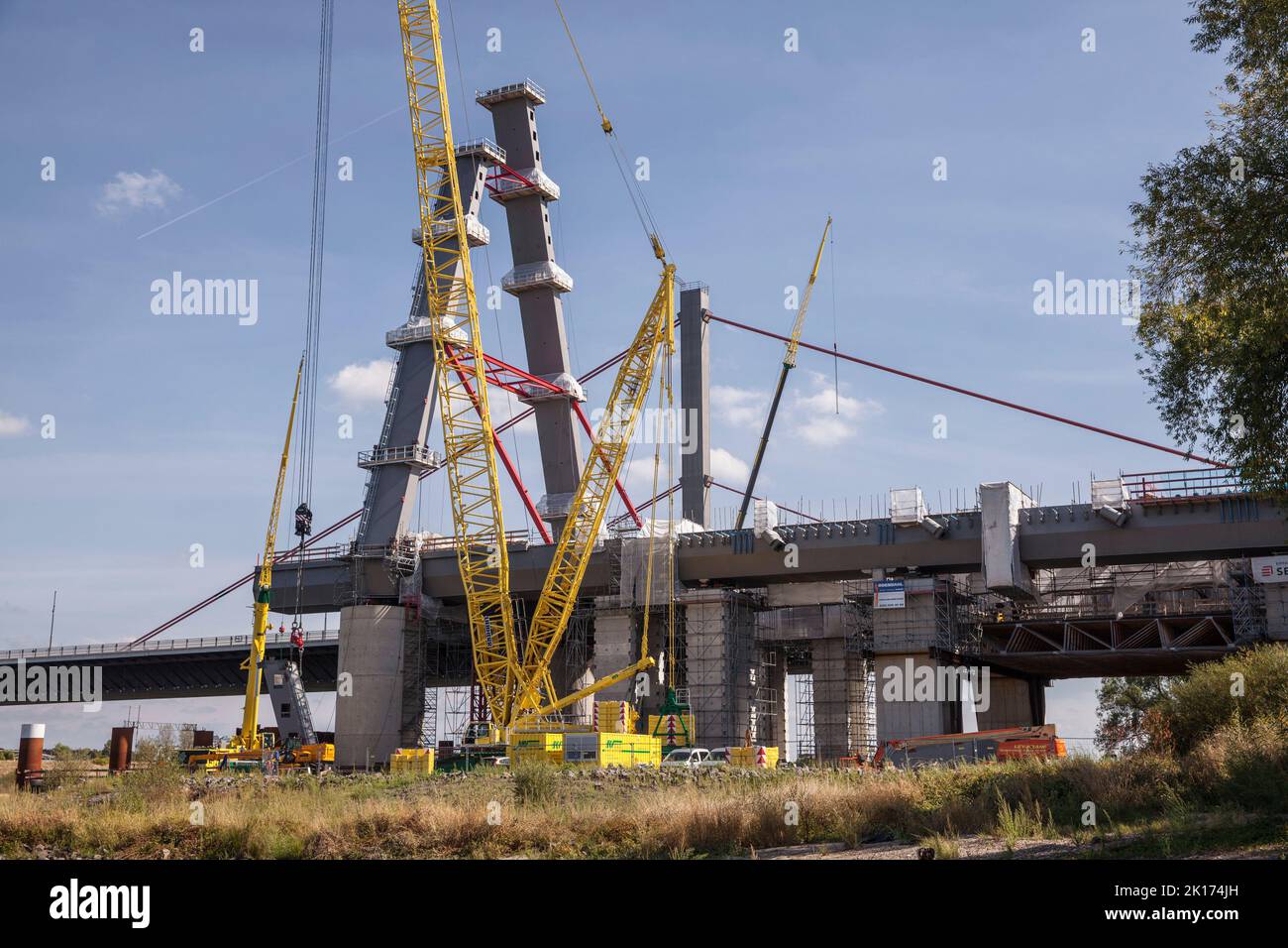 construction site of the new river Rhine bridge of the Autobahn A1 ...