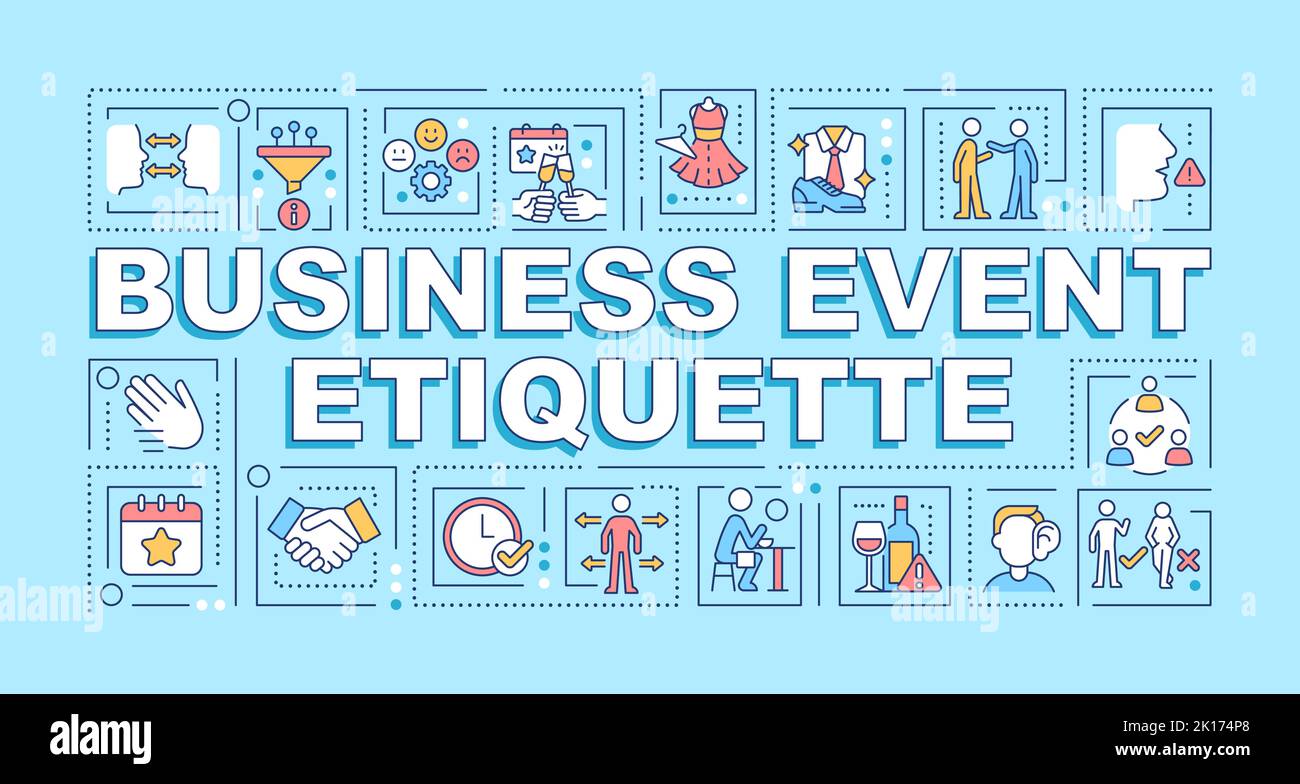 Business event etiquette word concepts blue banner Stock Vector Image & Art - Alamy