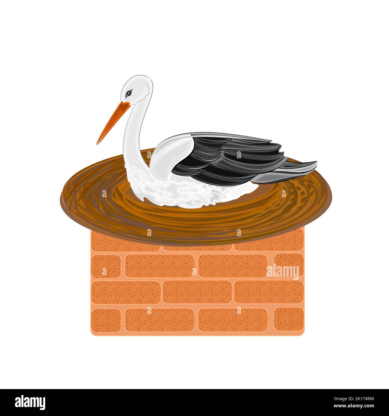 Stork and nest on a brick chimney vector illustration Stock Vector ...