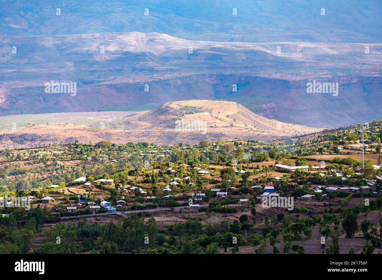 Beautiful highland landscape with traditional ethiopian houses in ...