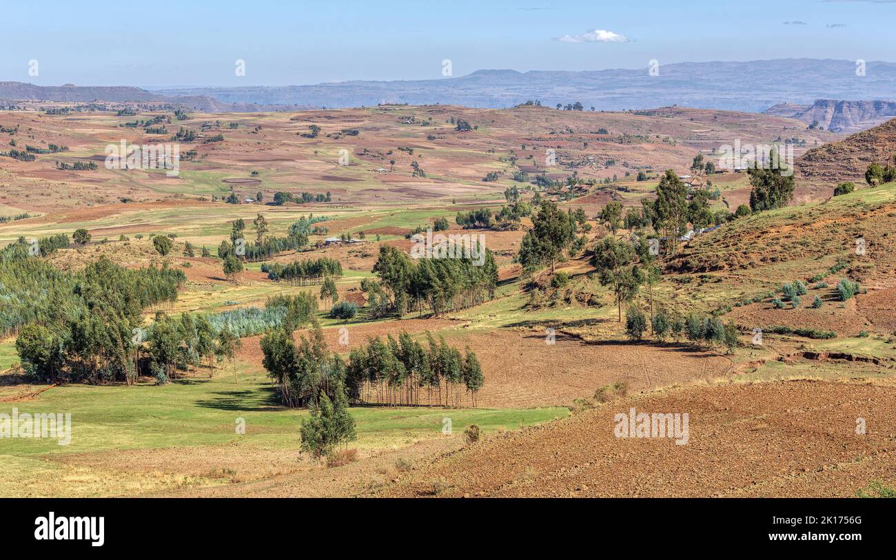 Beautiful highland landscape with traditional ethiopian houses in ...