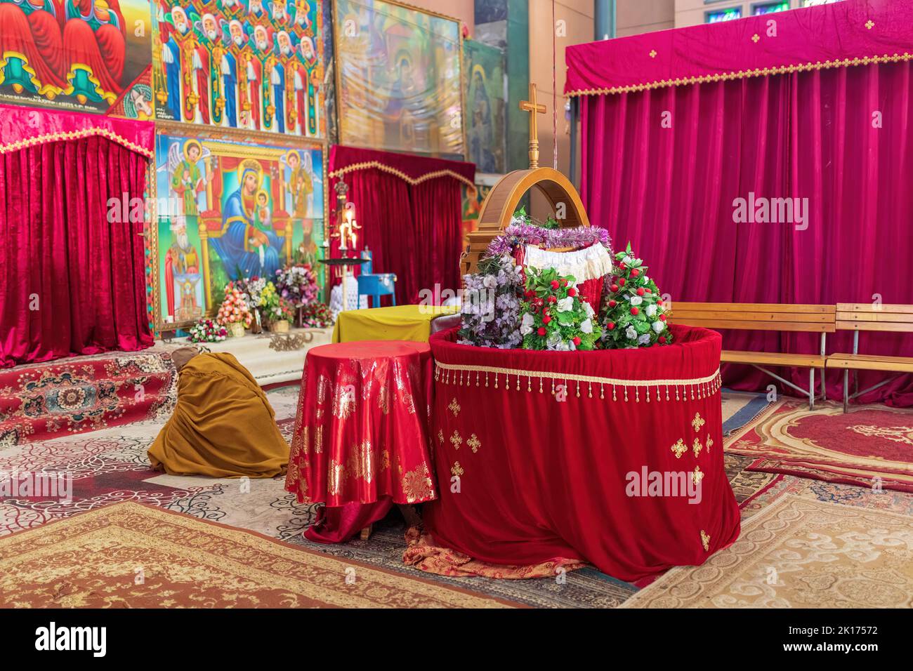 Interior of famous Debre Libanos, Debrelibanos monastery in Ethiopia ...
