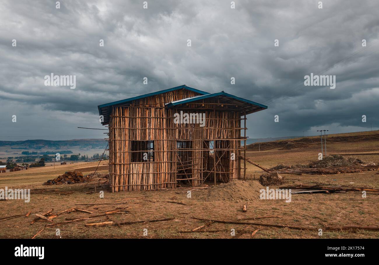 Traditional primitive farmer wooden farmhouse for cow in Amhara Region ...
