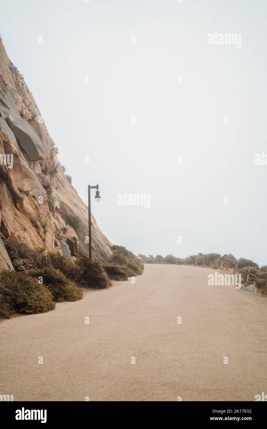 Misty path around Morro rock volcanic formation California Monochrome ...