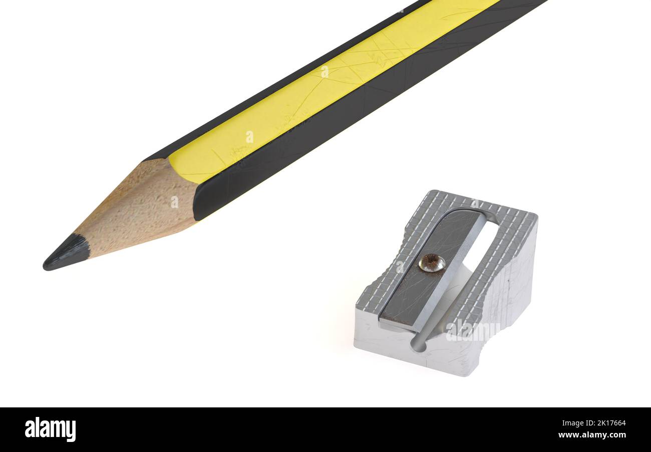 pencil and sharpener on a white background Stock Photo - Alamy
