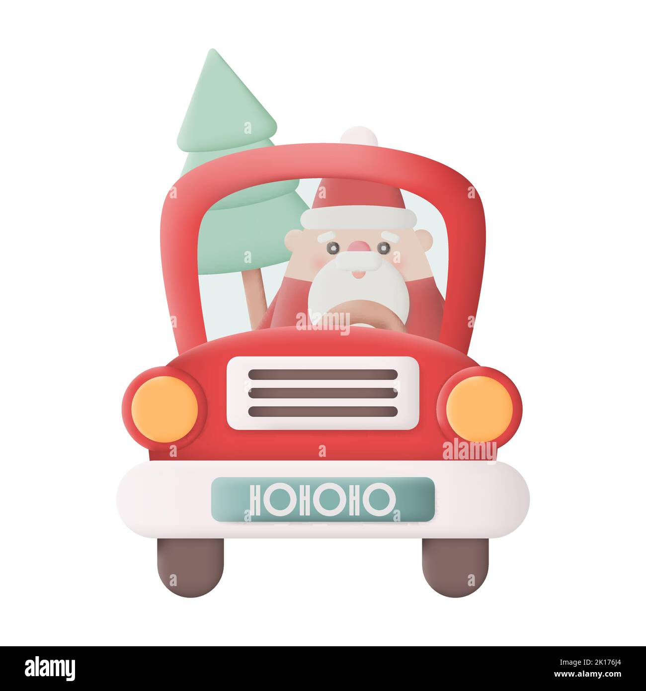 Cartoon Christmas Car with Santa Claus Front View 3D Icon Vector ...
