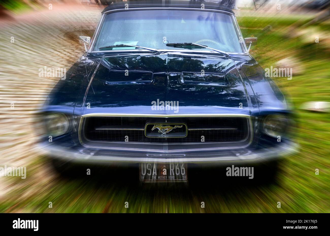 Ford Mustang classic car, classic American sports car in front view ...