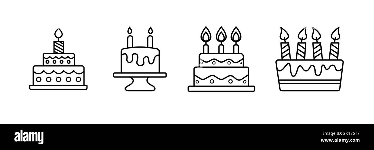 Black line Cake icon isolated on white background. Happy Birthday ...