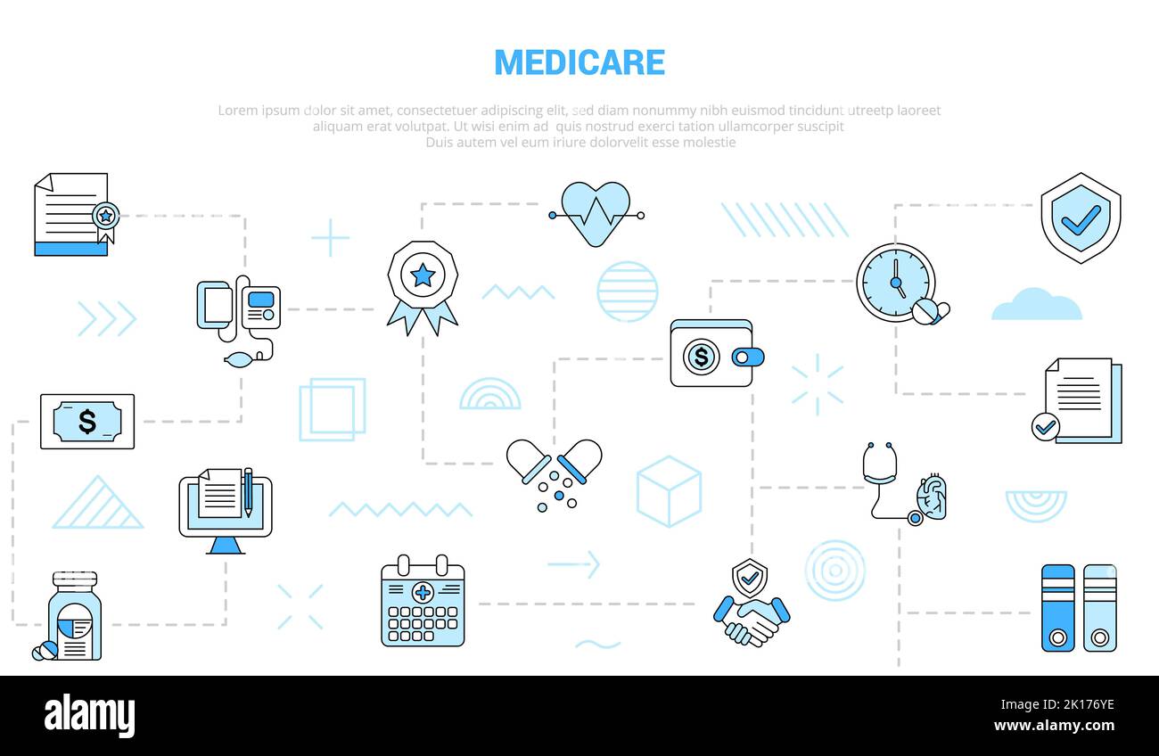 medicare concept with icon set template banner with modern blue color ...