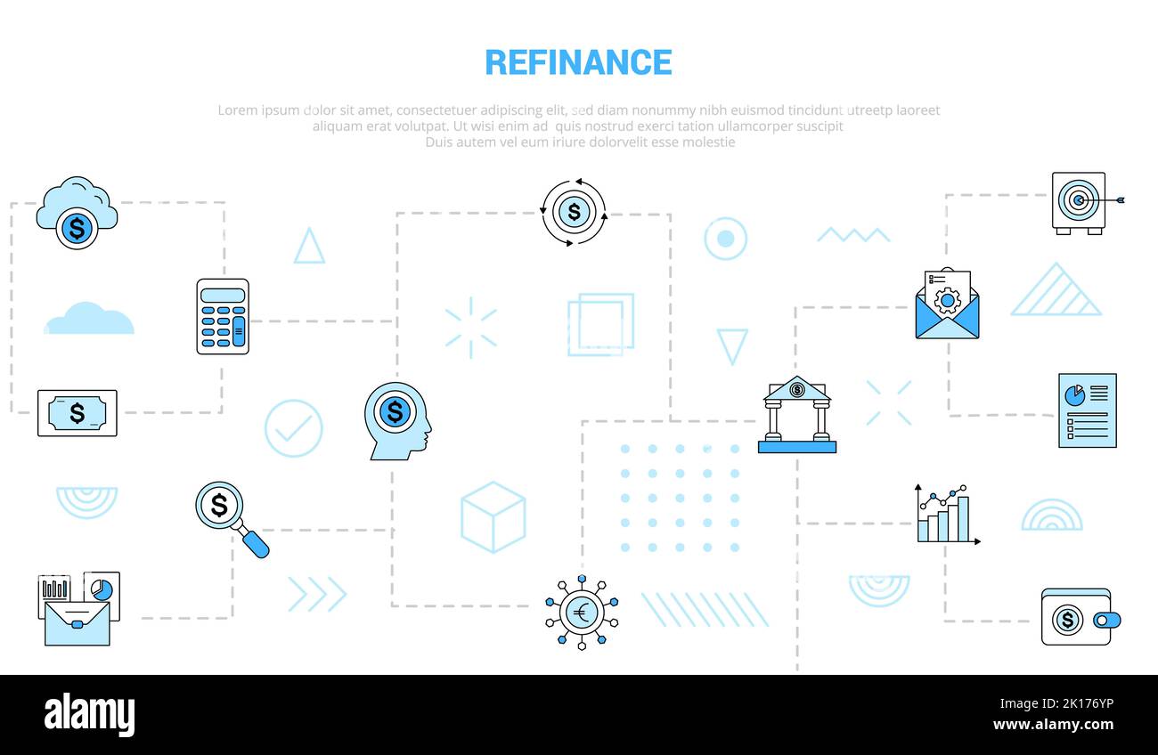 refinance concept with icon set template banner with modern blue color ...