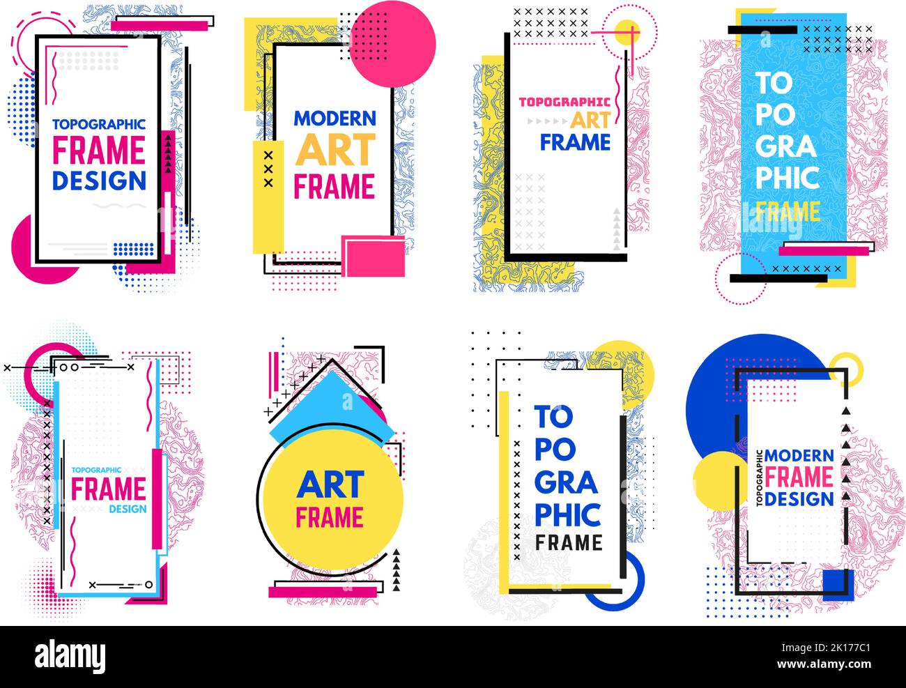 Topographic frame design. Modern graphic art collage, abstract geometry ...