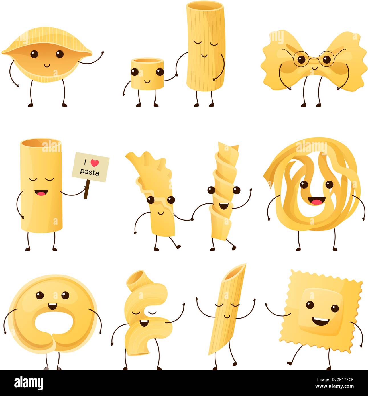 Cartoon Italian pasta characters. Funny noodle products, ravioli mascot ...