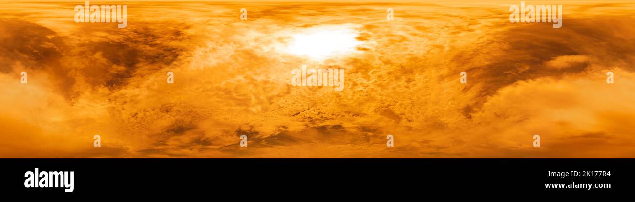 Golden burning overcast sunset sky panorama. Hdr seamless spherical ...
