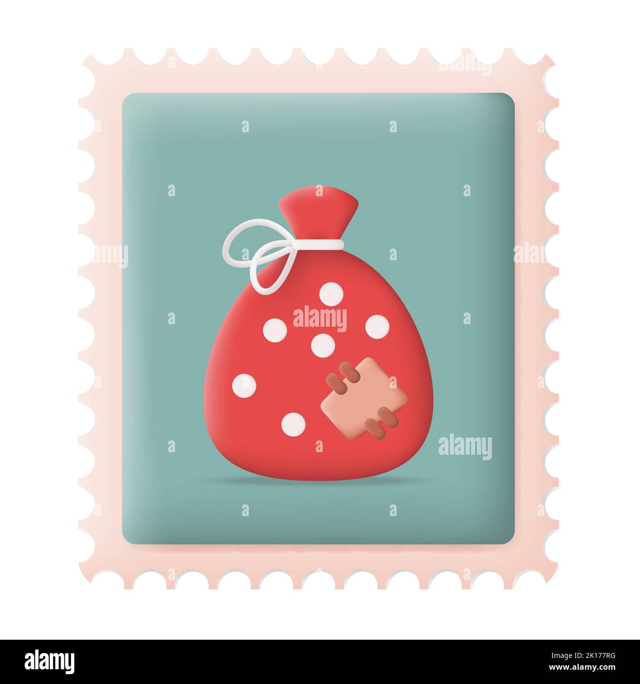 Christmas Postage Stamp with Santa Bag 3D Icon Vector Illustration on ...