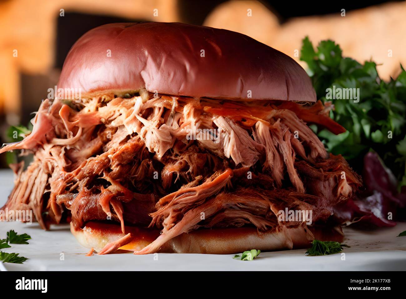 The close-up view of a sliced chicken in bread - fast food menu Stock ...