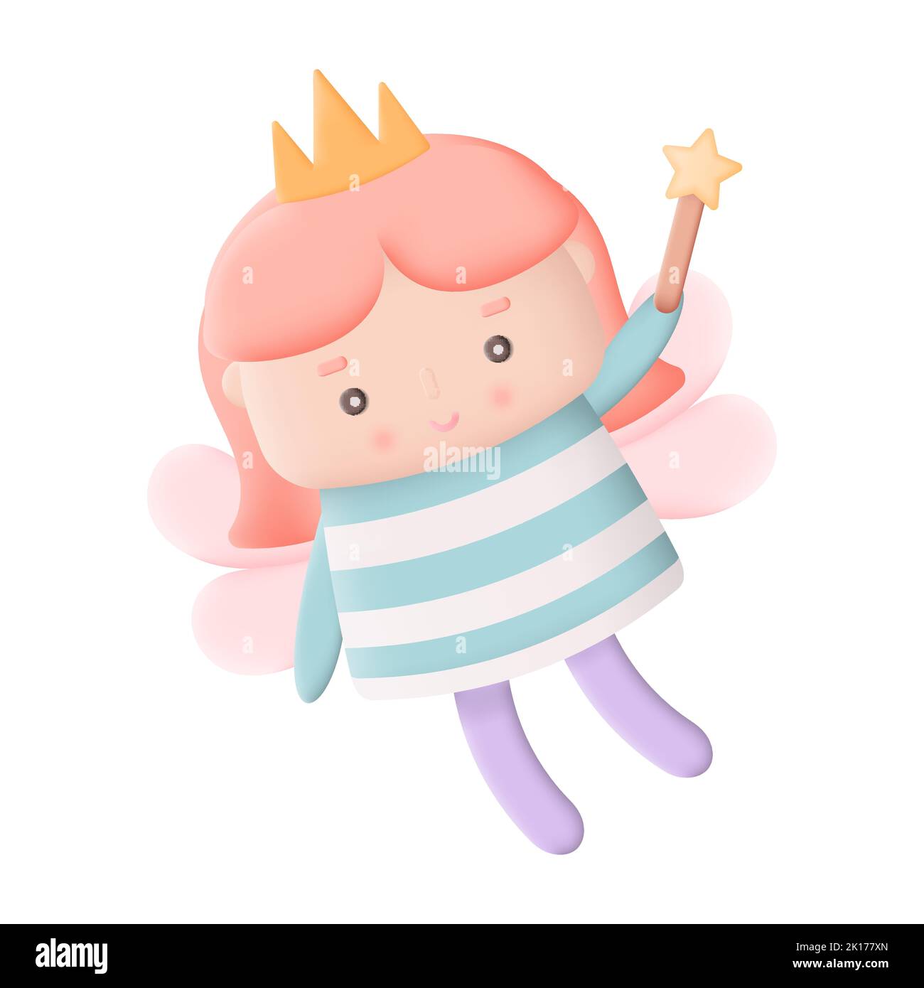 Cute Little Fairy with Magic Wand 3D Icon Vector Illustration on White ...