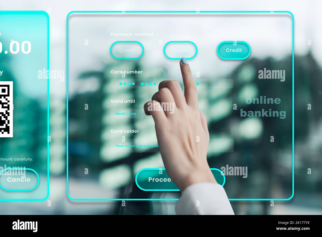 Digital banking on a transparent screen Stock Photo - Alamy