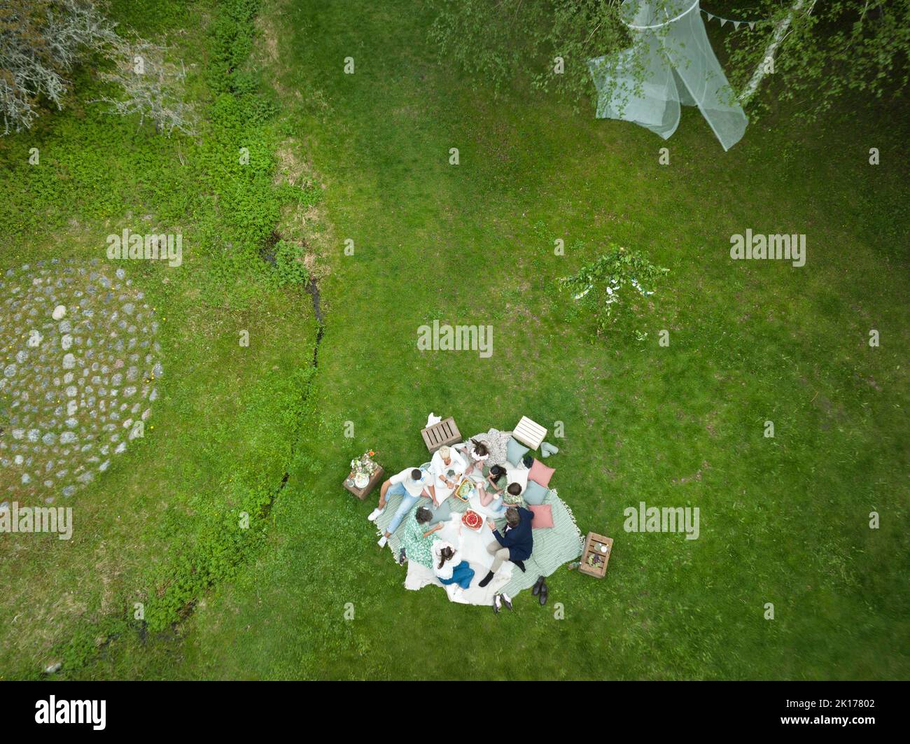 Drone view of people having picnic Stock Photo - Alamy