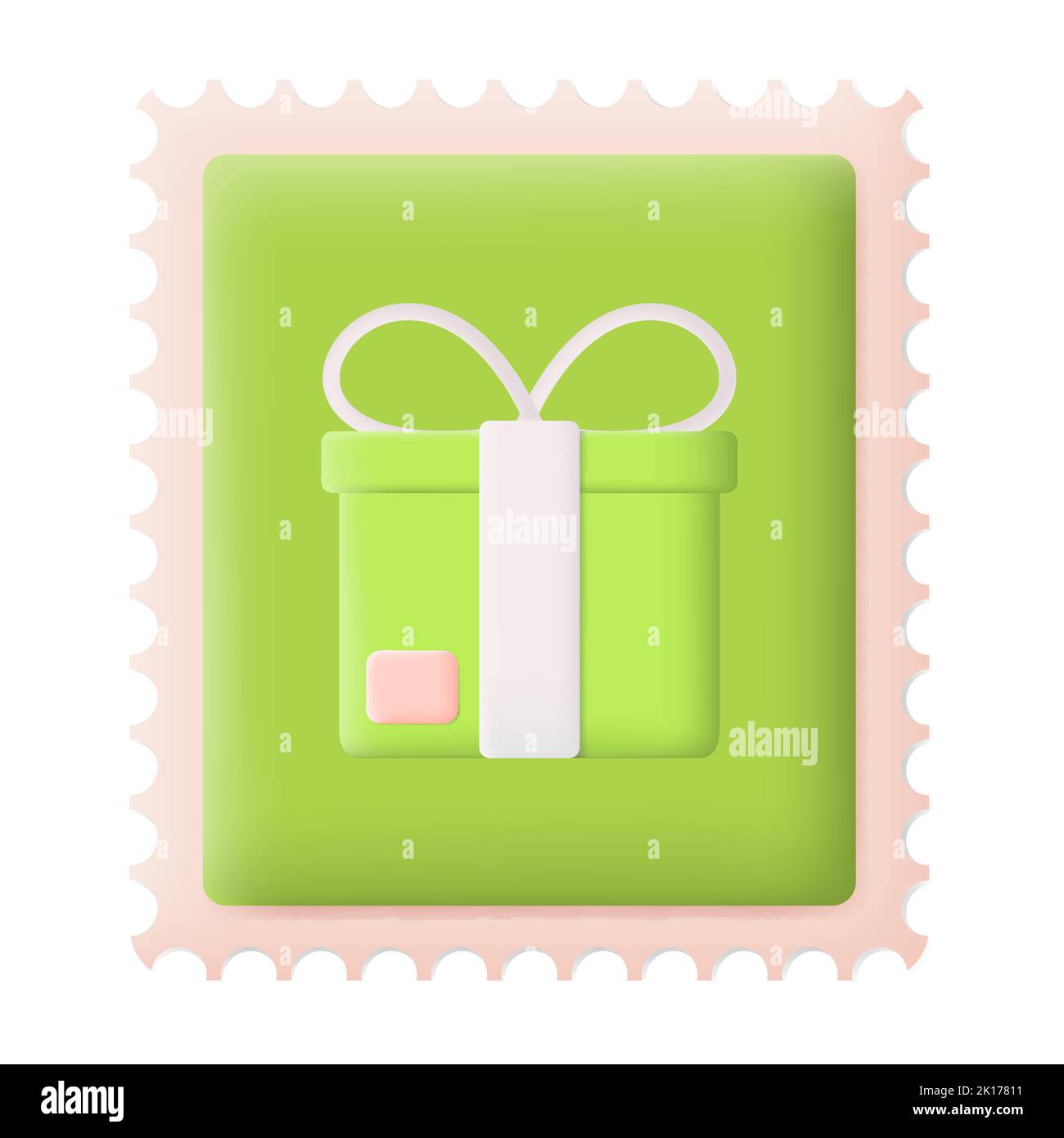 Christmas Postage Stamp with Gift Box 3D Icon Vector Illustration on ...