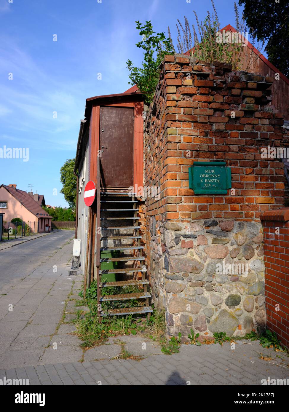 Market square and old tenement houses in a small town Skarszewy in ...