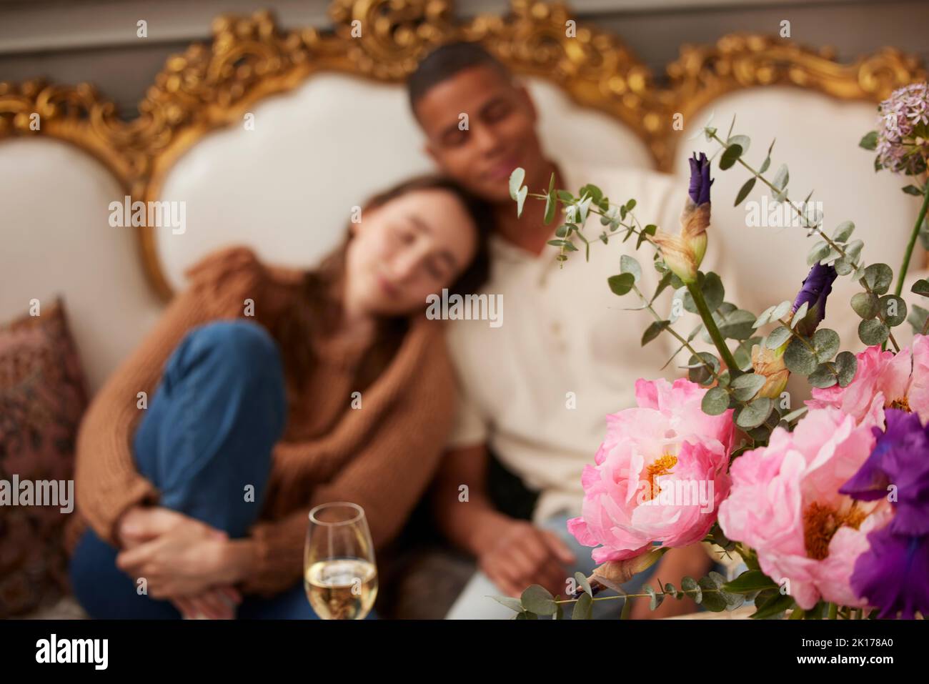 Couple celebrating in luxury house Stock Photo - Alamy