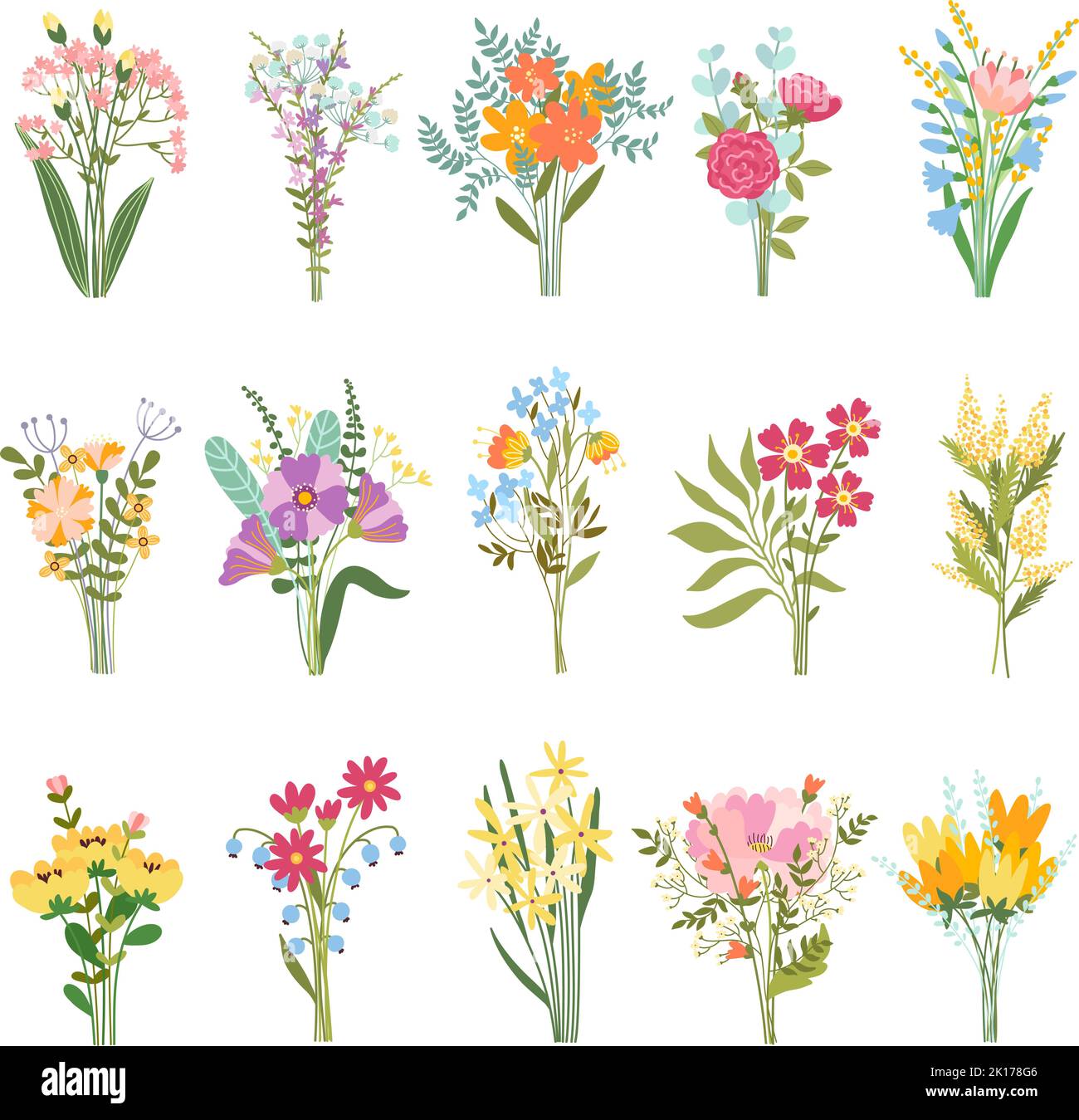 Flower bouquets. Blooming garden and wild plants in beautiful bouquet ...