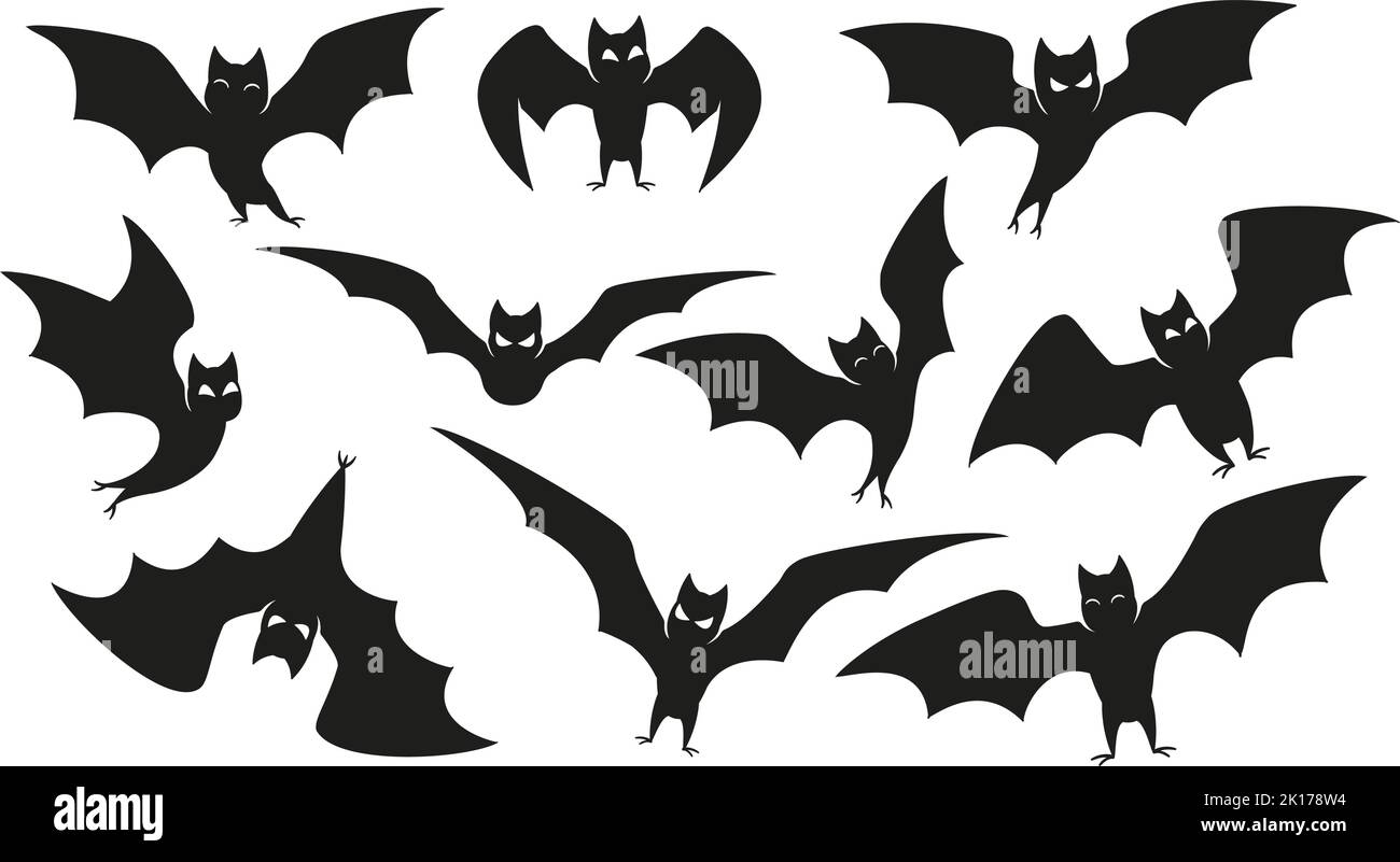 Halloween bat silhouette. Flying wings shape, horror vampire bats and ...
