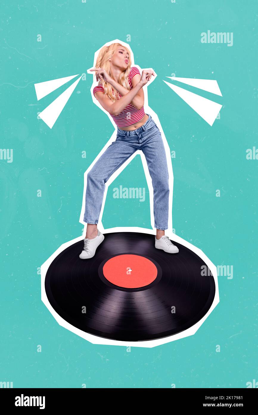 Vertical creative collage image of funky funny young girl student feel ...